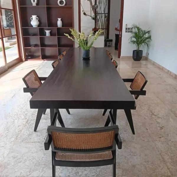 Custom Teak or Suar Long Dining Table with Modern Rattan Chairs - Bali ...